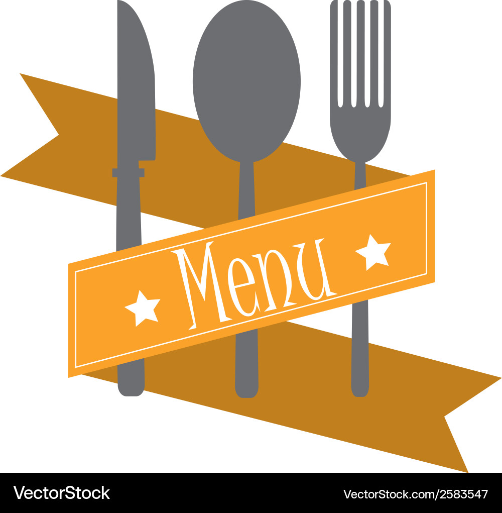 Some utensils and a yellow ribbon with text Vector Image