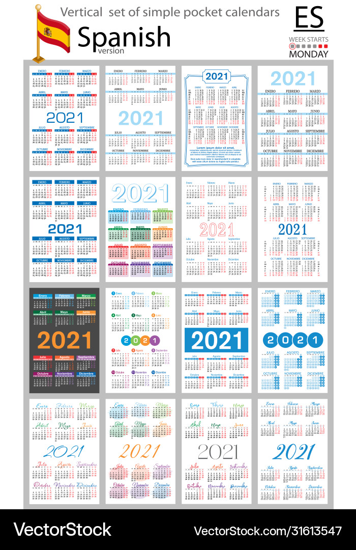 Spanish vertical pocket calendar for 2021 Vector Image