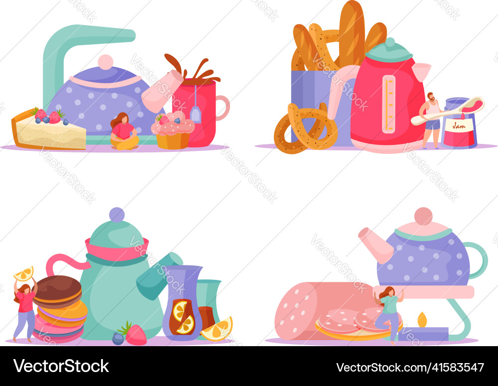 Tea Ceremony Compositions Set Royalty Free Vector Image