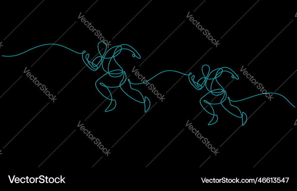 Two people running one line drawing minimalist Vector Image