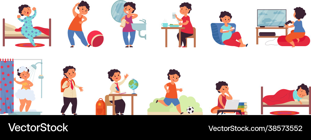 Boy daily activities activity child day schedule Vector Image