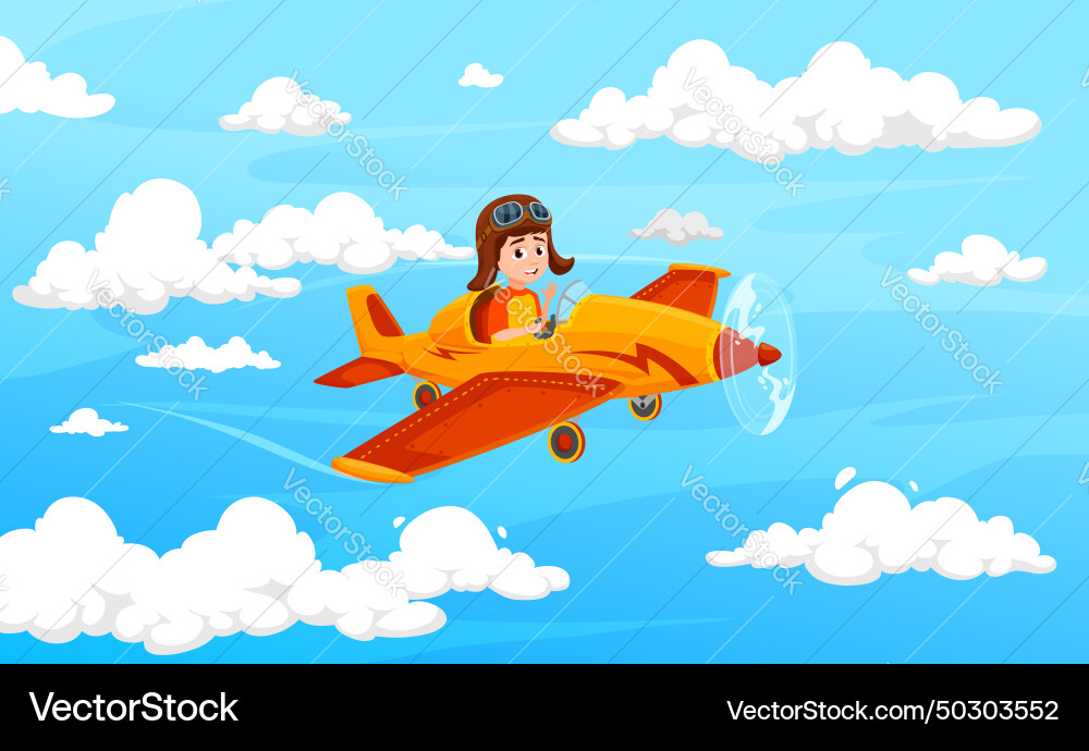 Boy kid flying on plane child pilot airplane Vector Image