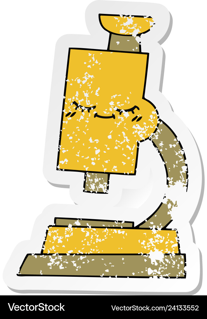 Distressed sticker of a cute cartoon microscope Vector Image