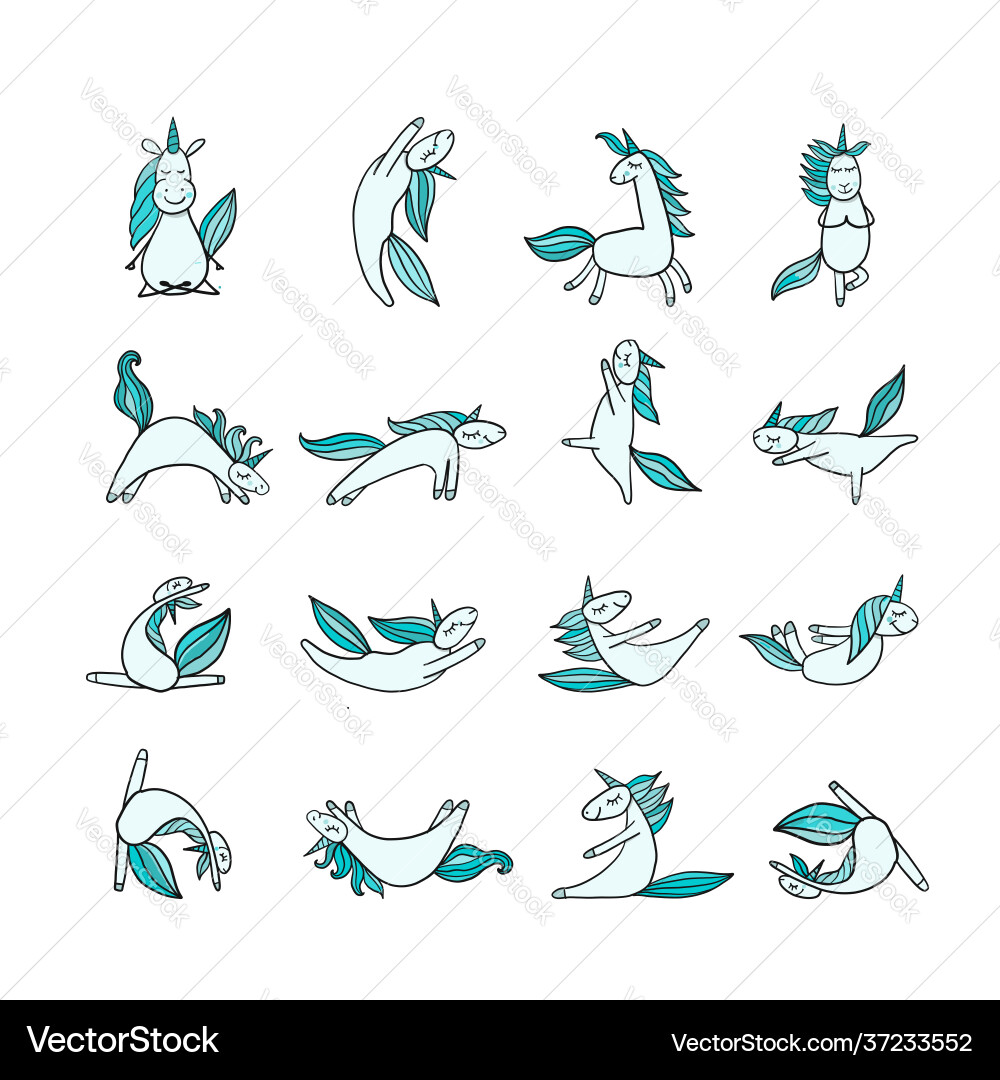 Funny unicorns doing yoga collection for your Vector Image
