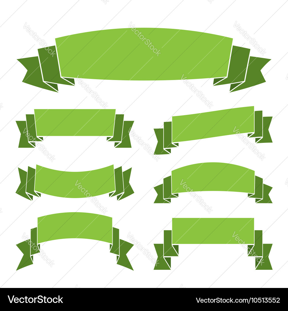 Green banners set decoration ribbons Royalty Free Vector