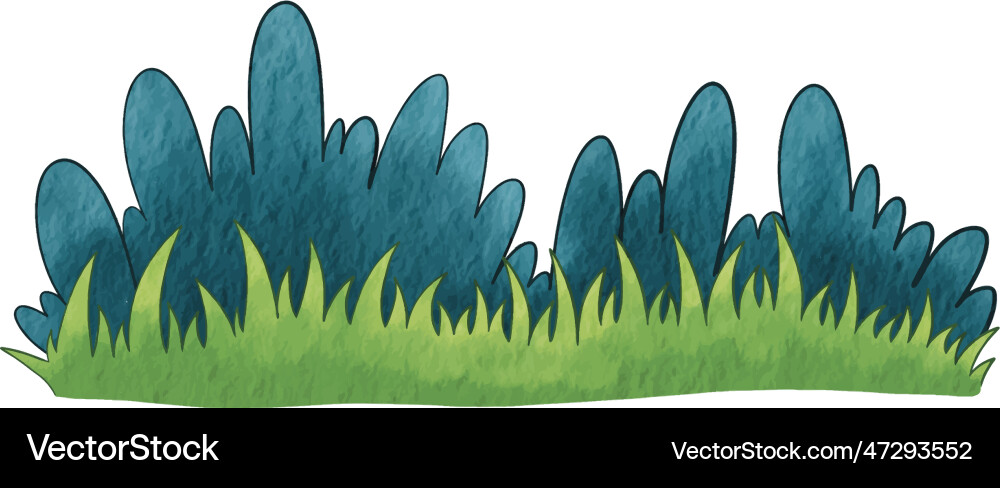 Green grass and tree bush watercolor border Vector Image