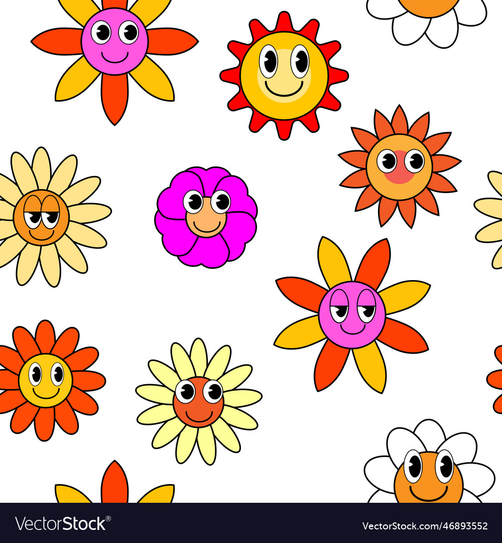 Groovy hippie flower seamless pattern colorful Vector Image