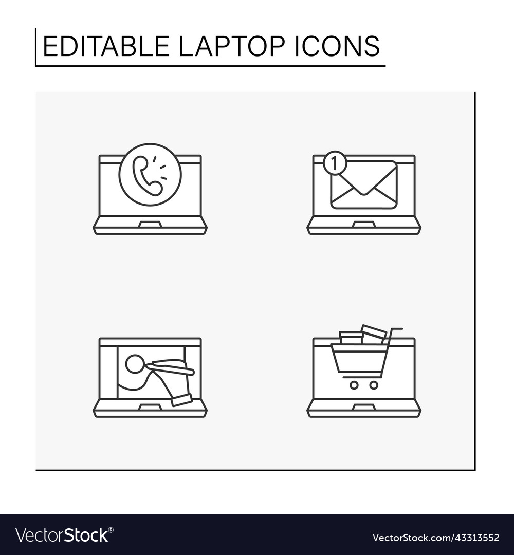 Laptop line icons set Royalty Free Vector Image