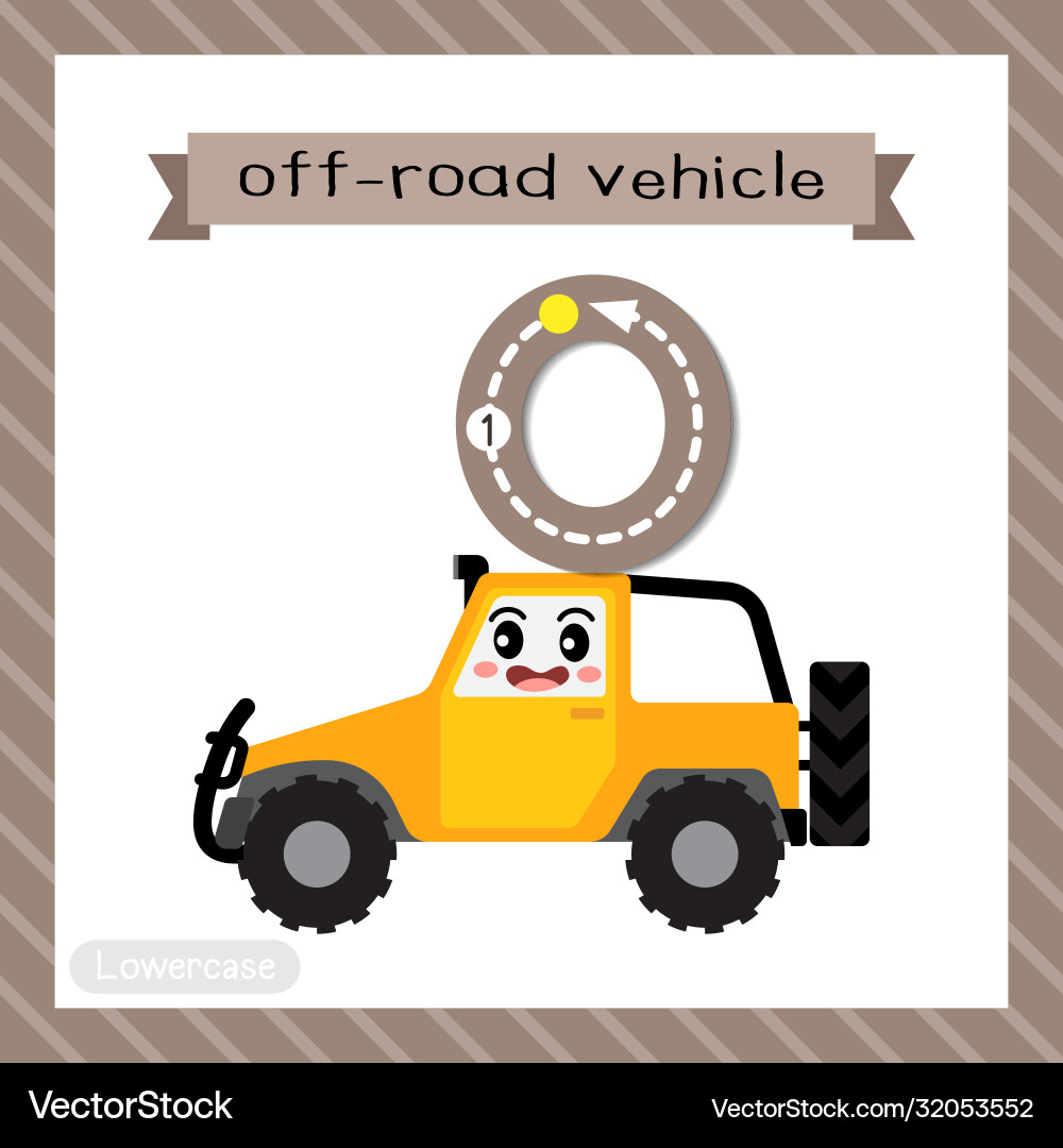 Letter o lowercase tracing off-road vehicle Vector Image