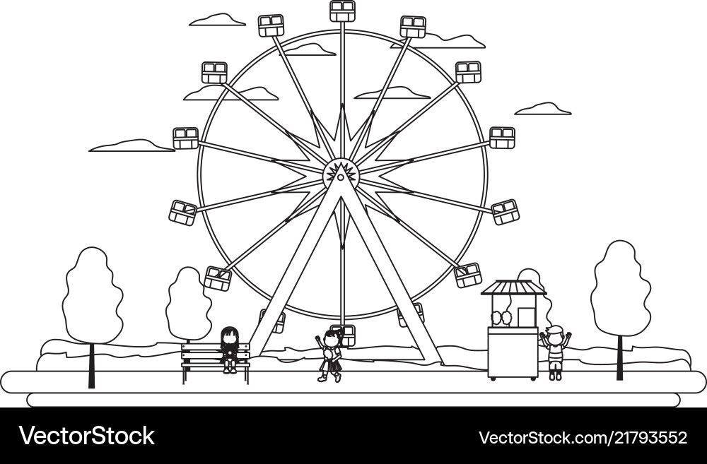 Line ferris wheel mechanical and children Vector Image