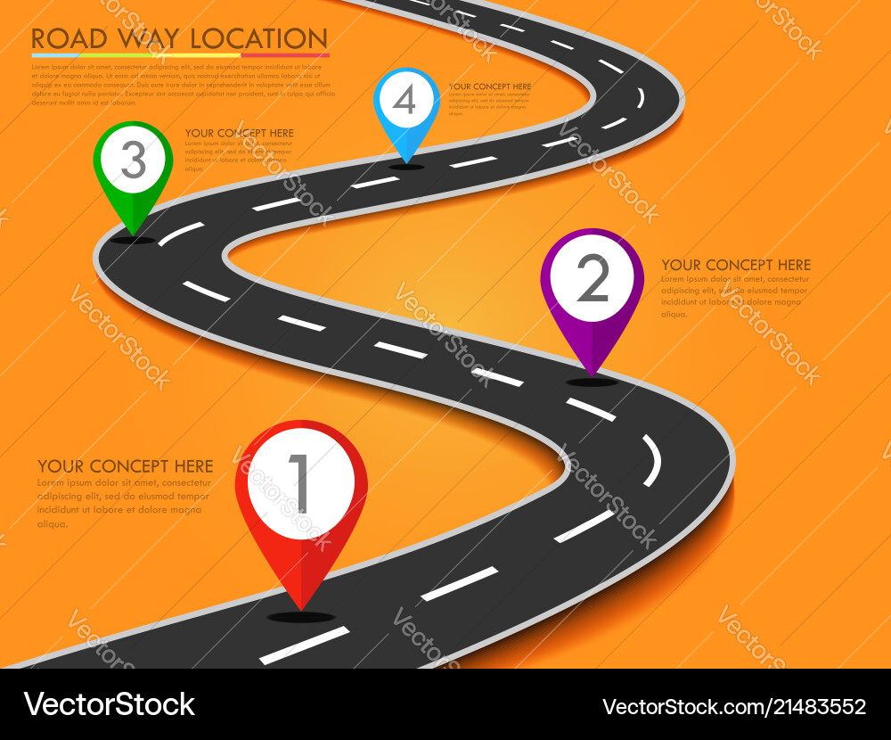 Road way location infographic template with pin Vector Image