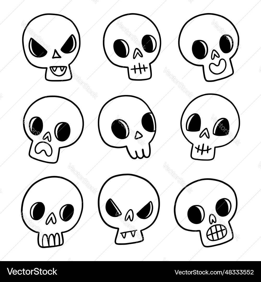 Scary outline skulls halloween Royalty Free Vector Image
