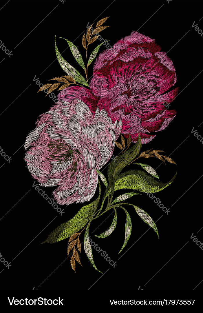 Colorful embroidery on a black background Vector Image