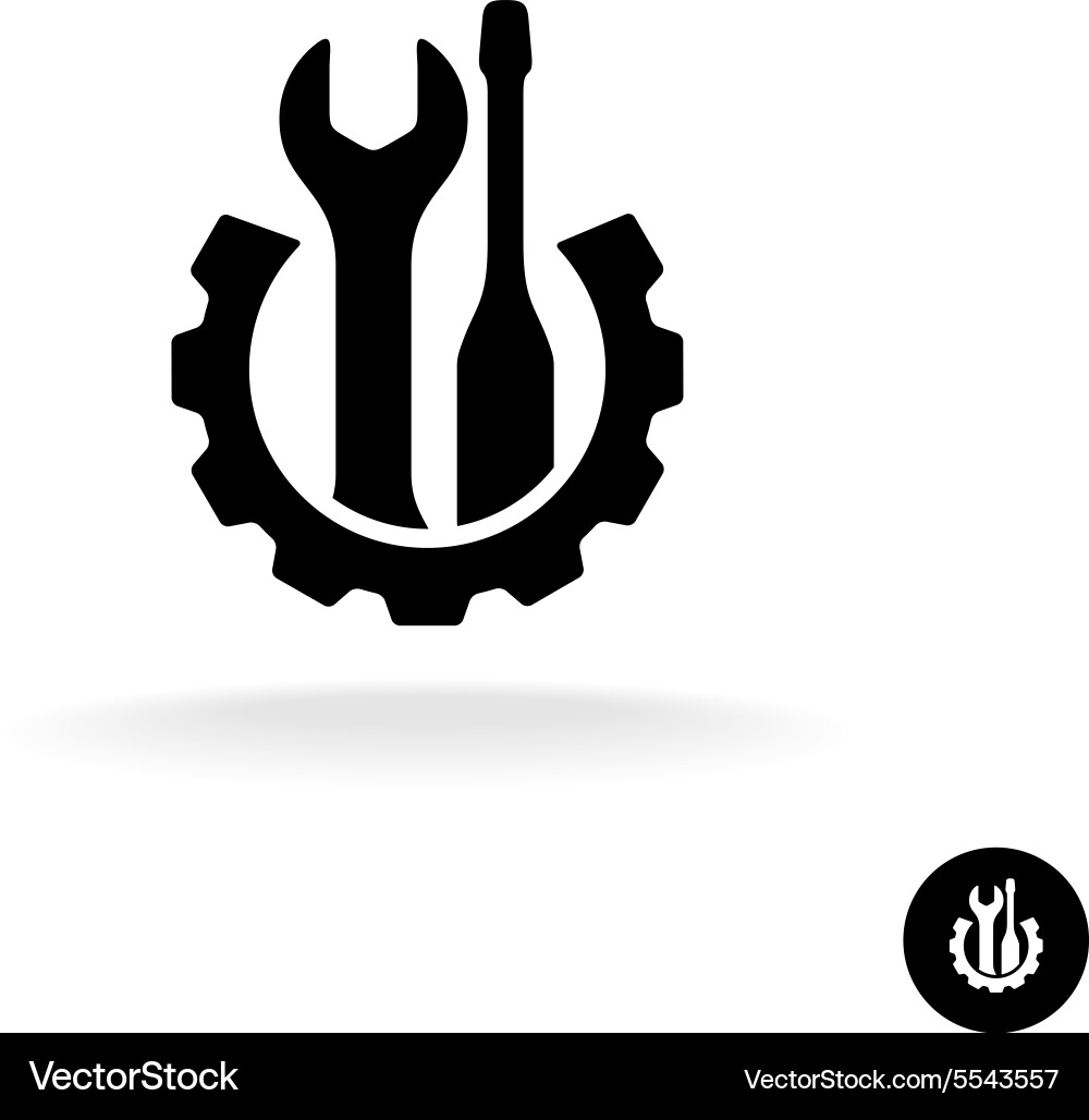 Gear with wrench and screwdriver technical repair Vector Image