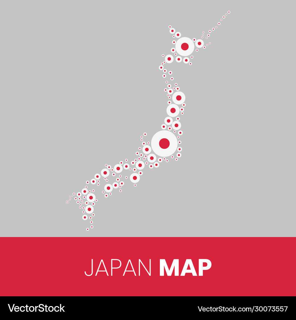 Japan map filled with flag-shaped circles Vector Image