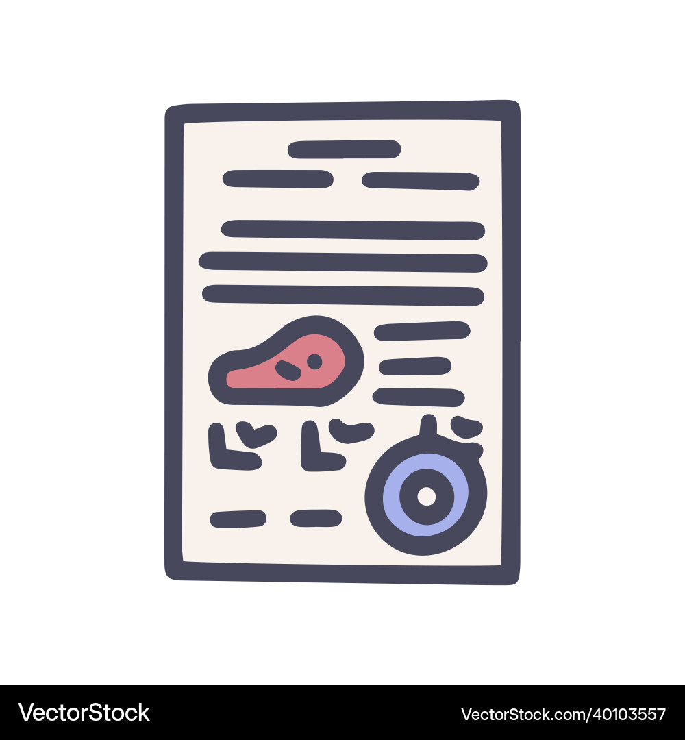 Meat inspection certificate color doodle Vector Image