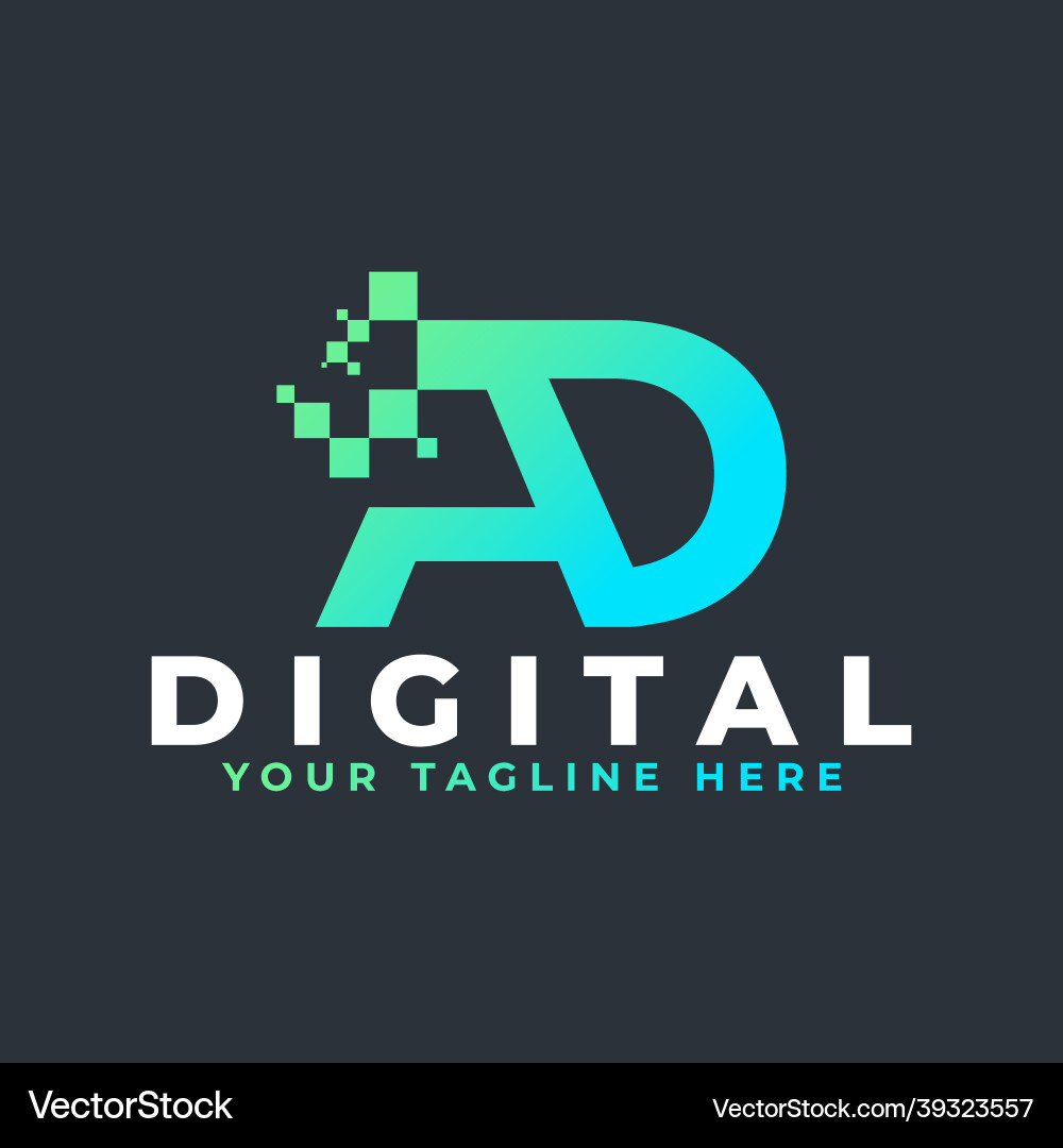 Tech letter ad logo blue and green geometric Vector Image