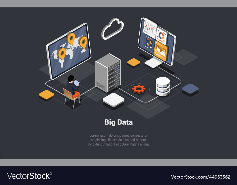 Big data processing center server room Royalty Free Vector