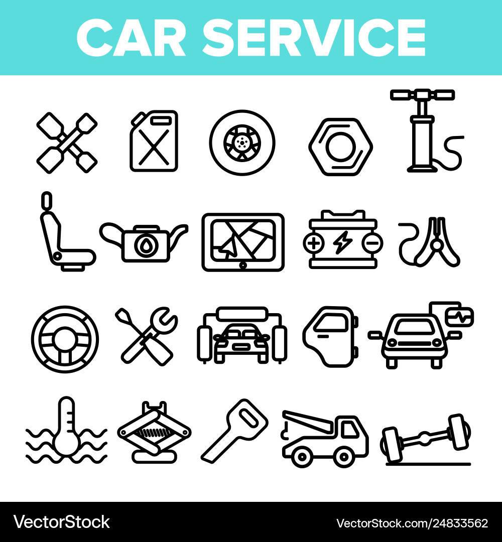 Car service linear icons set thin pictograph Vector Image