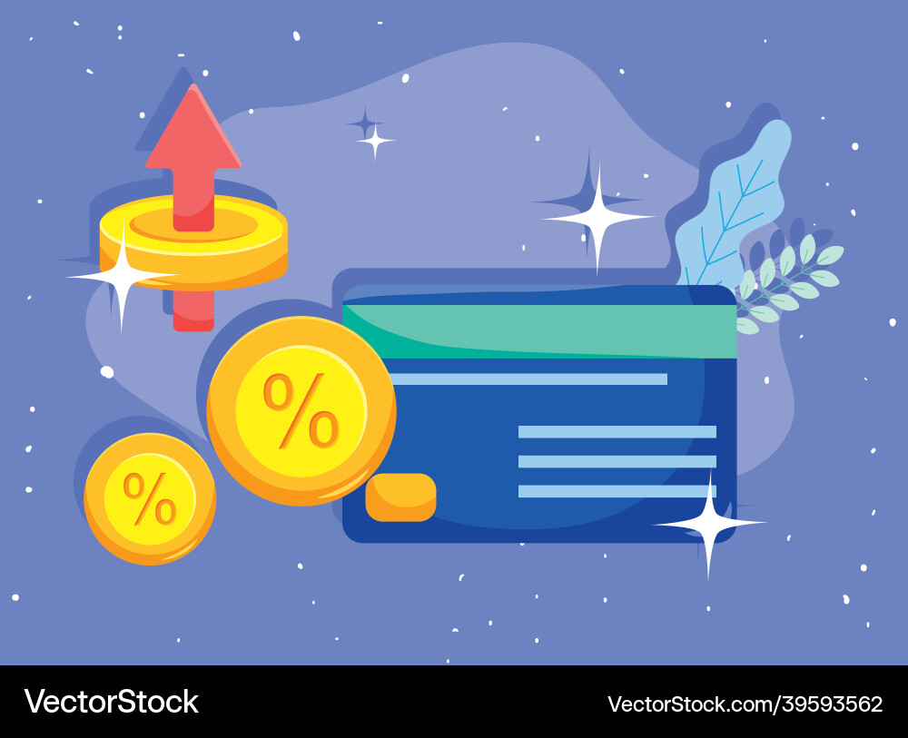 Coins with arrow and card Royalty Free Vector Image