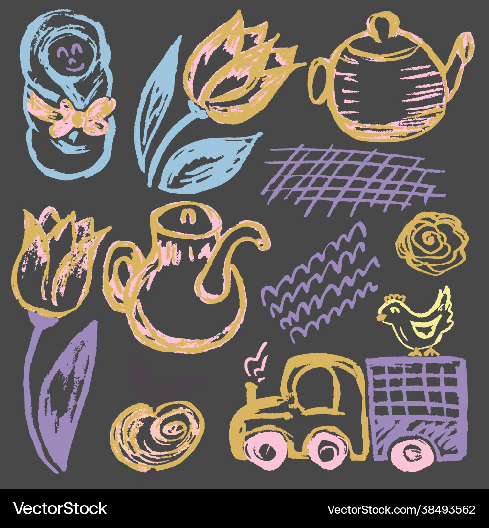 Cute childish drawing with wax crayons Royalty Free Vector