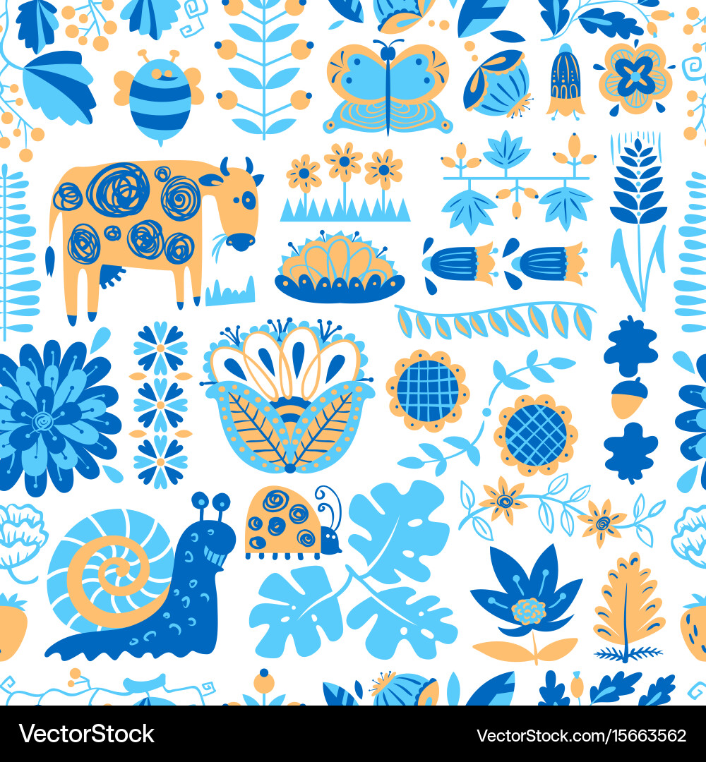 Floral seamless pattern with animals and insects Vector Image