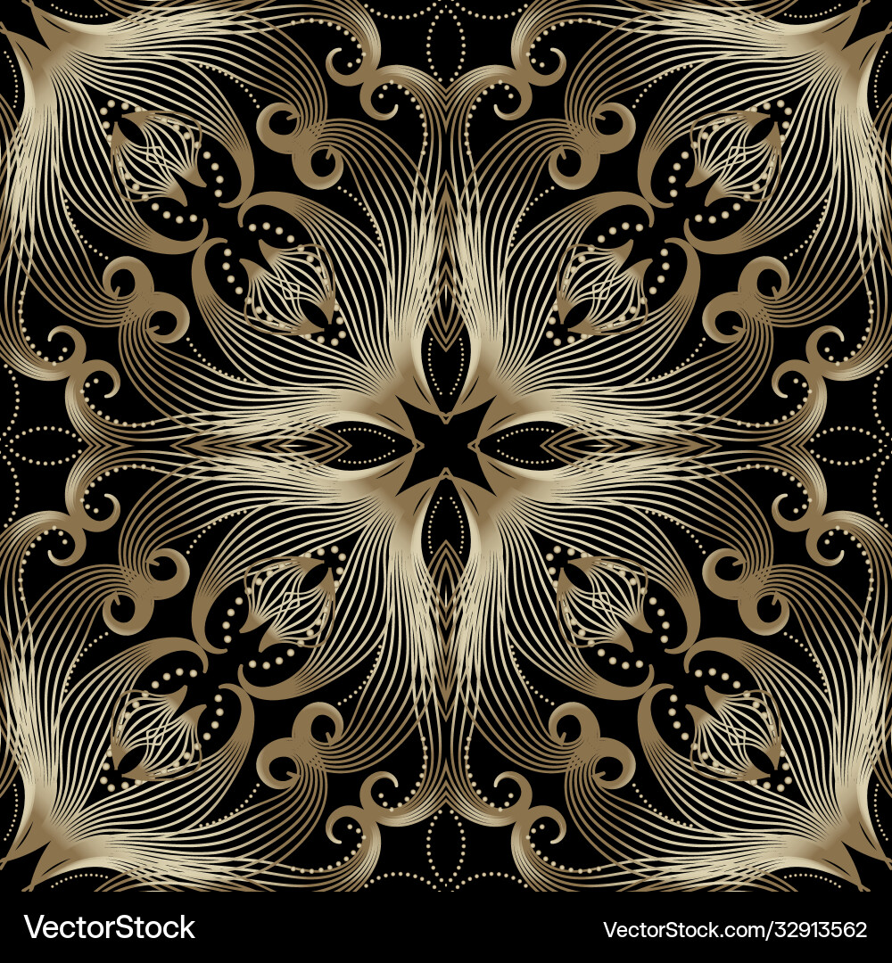Gold swirl lines 3d seamless pattern ornamental Vector Image