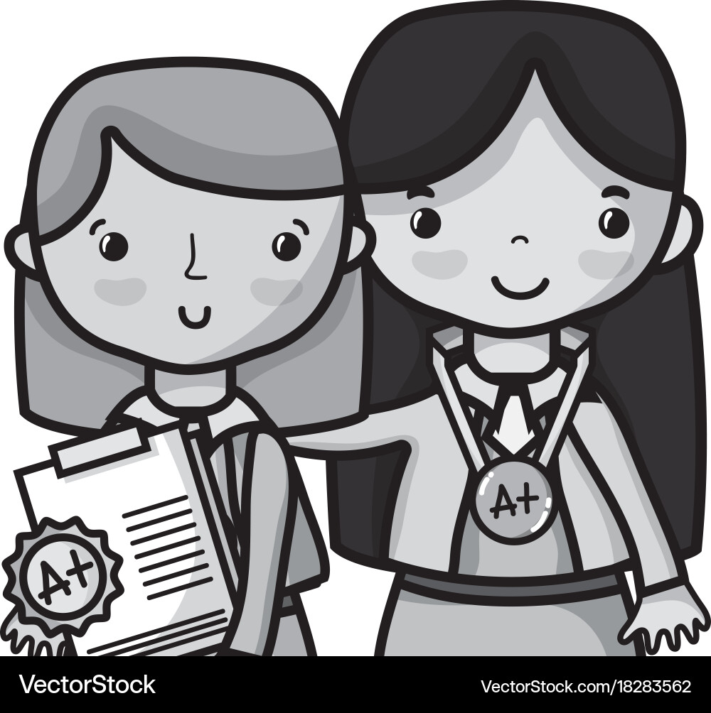 Grayscale teacher with student to class education Vector Image