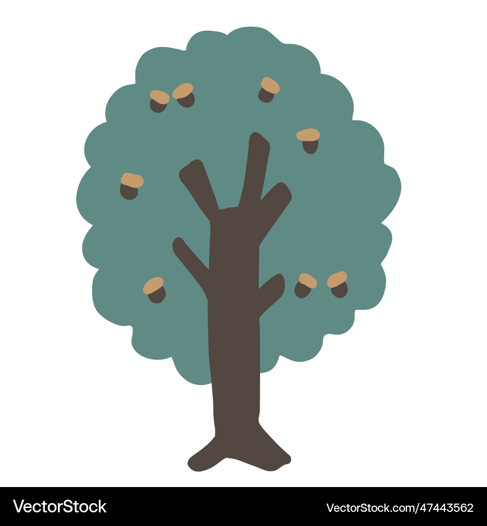 Oak tree icon in doodle cartoon style isolated Vector Image