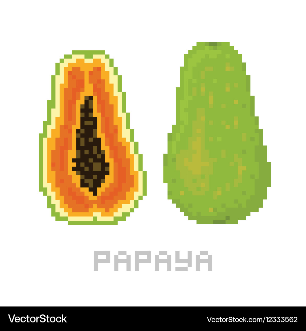 Pixel art game style papaya isolated Royalty Free Vector