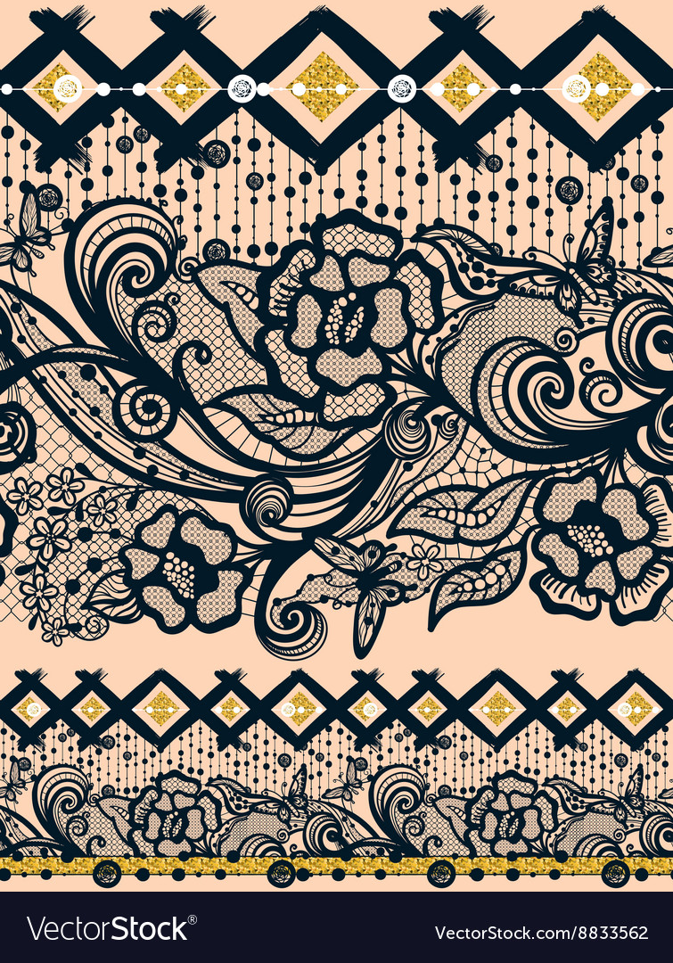 Two abstract seamless lace flowers pattern Vector Image