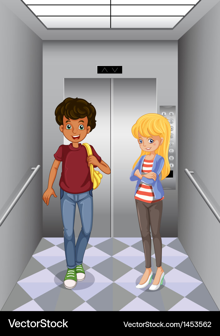 Two teenagers at elevator Royalty Free Vector Image