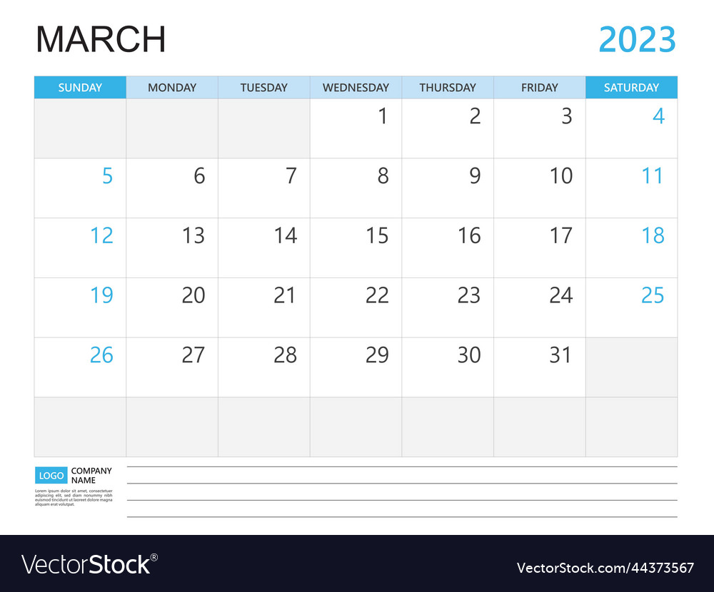 Calendar planner 2023 template-march 2023 year Vector Image Calendar planner 2023 template-march 2023 year Vector Image