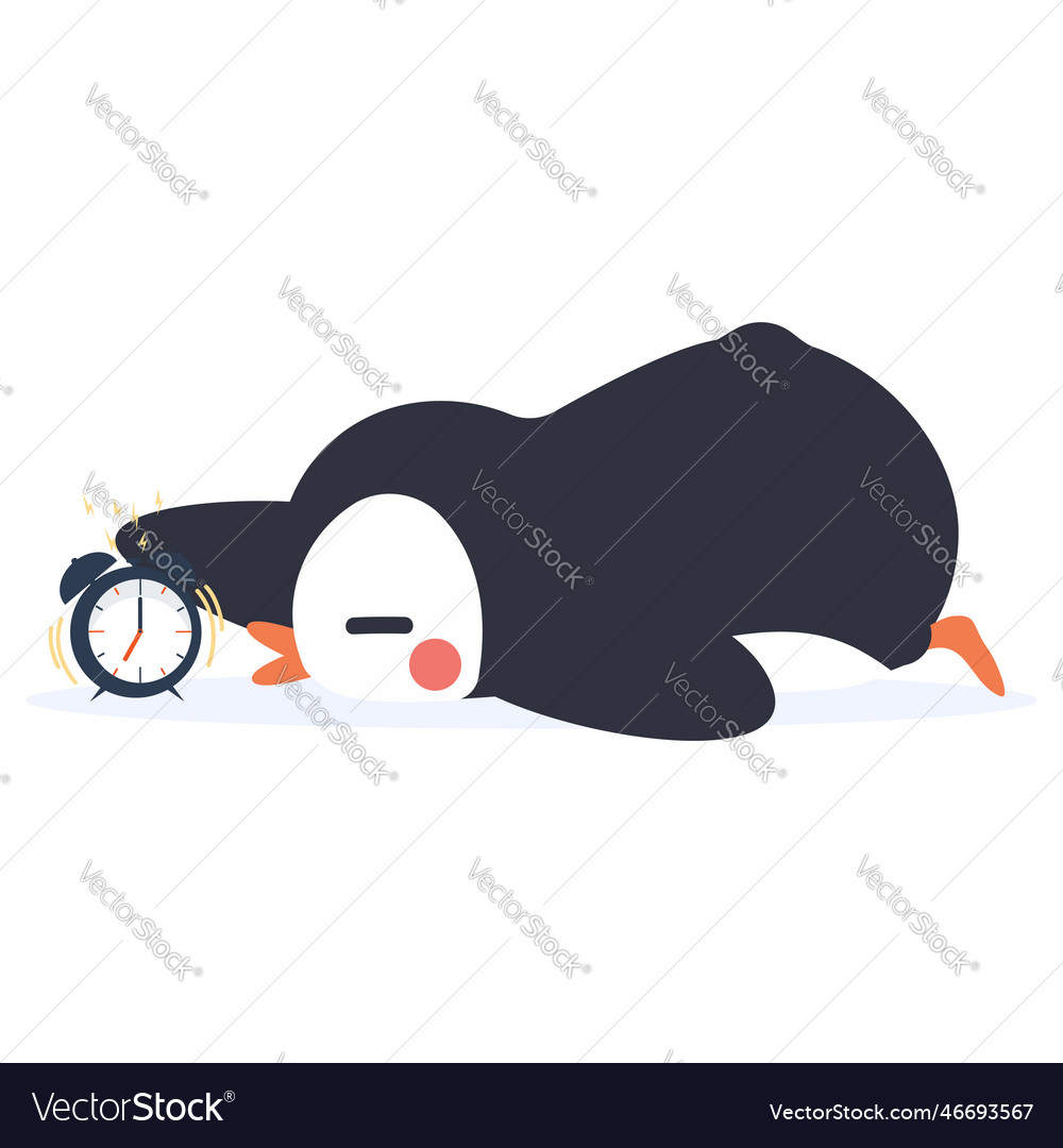 Cute little penguins sleep with alarm clock Vector Image