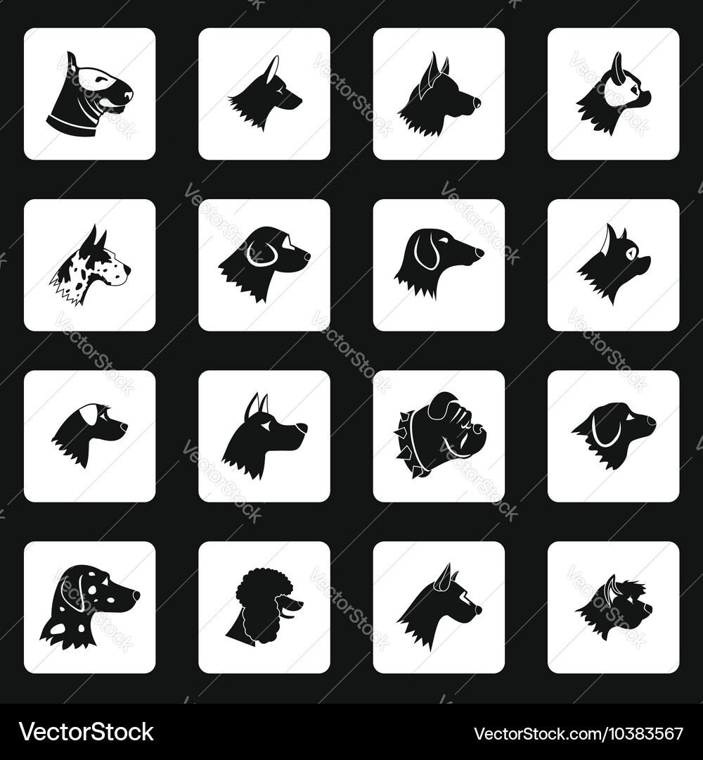 Dog head icons set simple style Royalty Free Vector Image