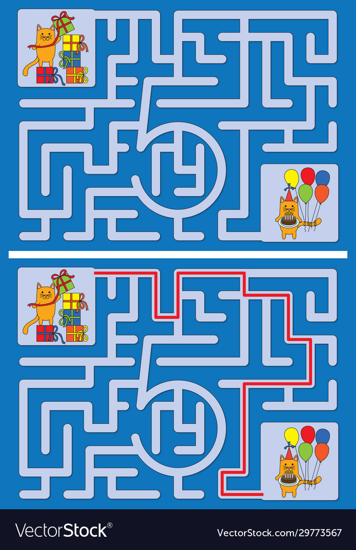 Easy cat maze - learning number 5 Royalty Free Vector Image