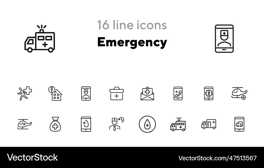 Emergency line icon set insurance ambulance Vector Image