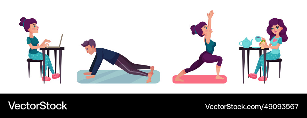 Man and woman character daily routine set Vector Image