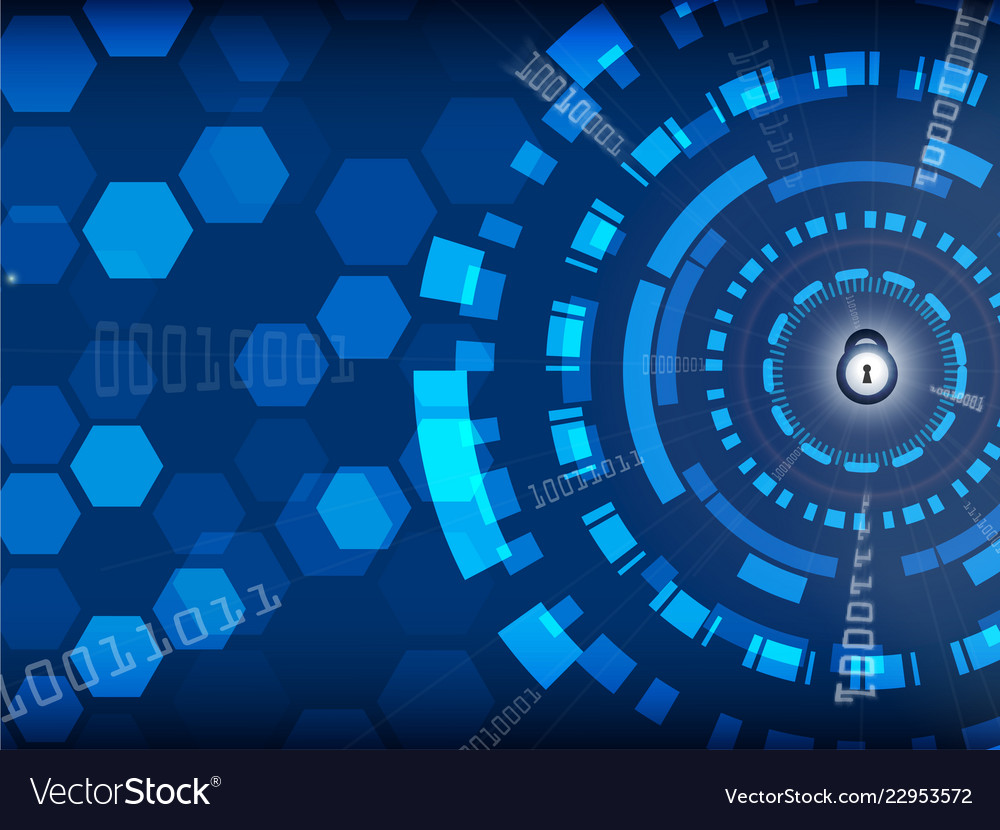 Blue cyber security background with lock and Vector Image