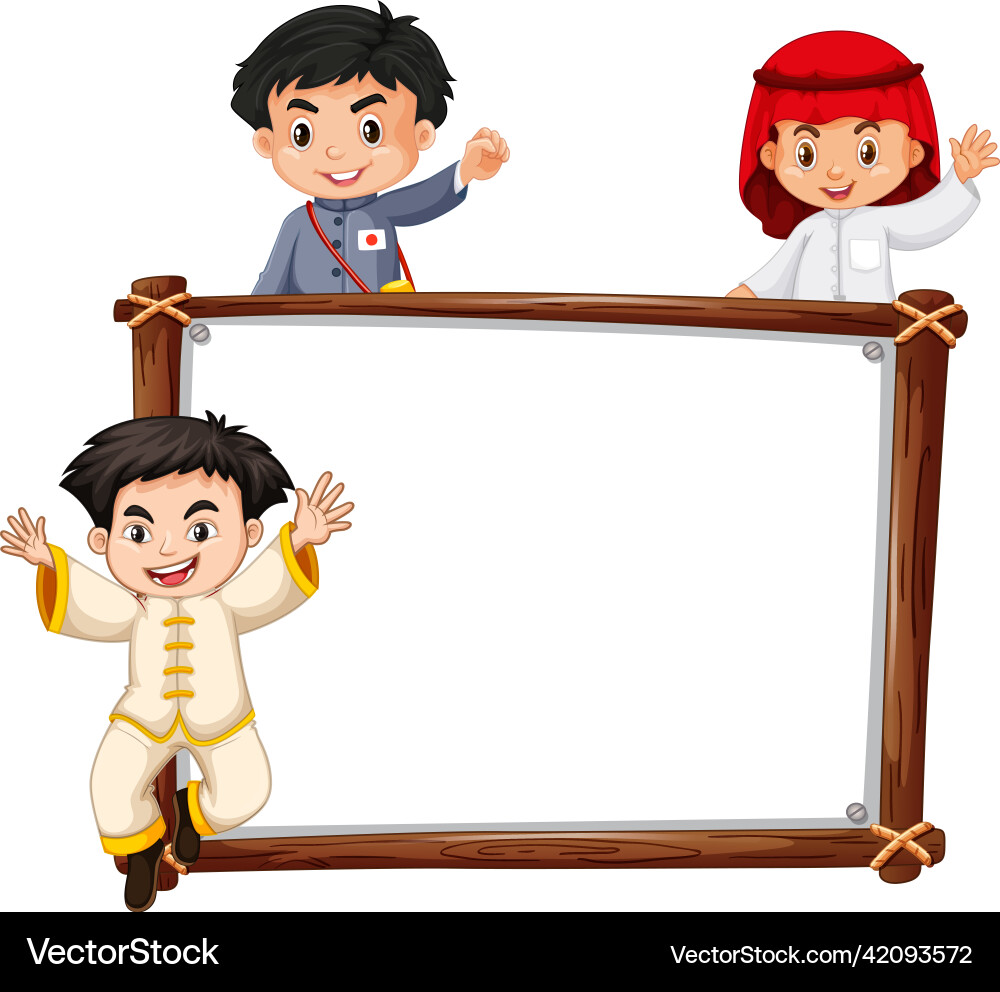 Board template with happy kids Royalty Free Vector Image
