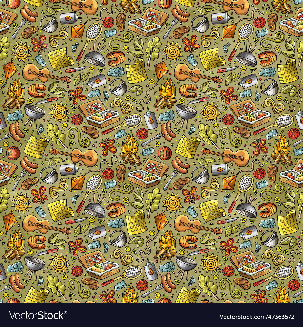 Cartoon cute picnic seamless pattern Royalty Free Vector Cartoon cute picnic seamless pattern Royalty Free Vector
