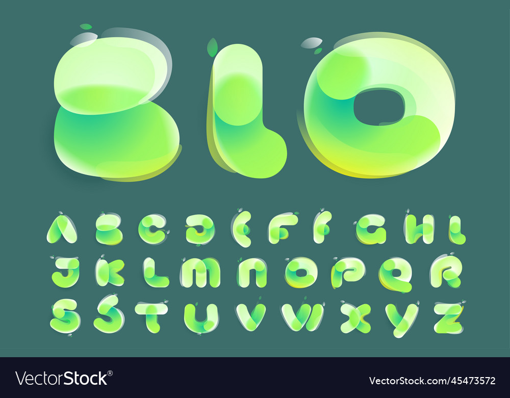Eco alphabet with green gradient and leaves Vector Image