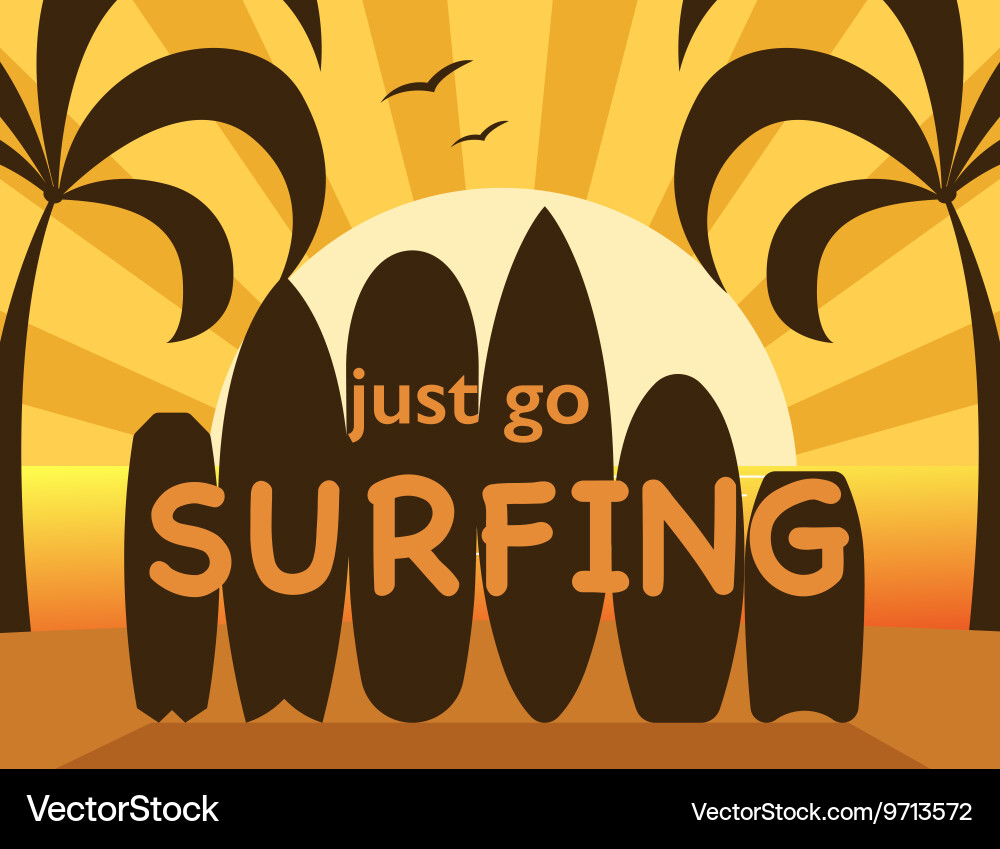 Go surfing travel postcard different surfboard Vector Image