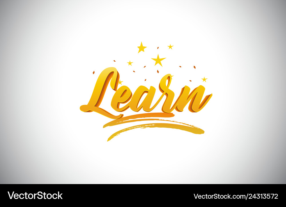 Learn golden yellow word text with handwritten Vector Image