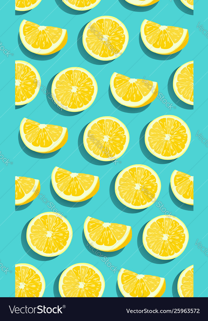Lemon fruits slice seamless pattern on green blue Vector Image