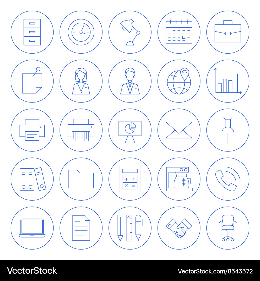 Line circle business office icons set Royalty Free Vector