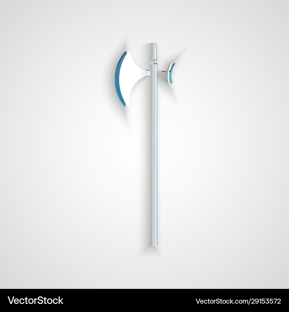 Paper cut medieval halberd icon isolated on grey Vector Image