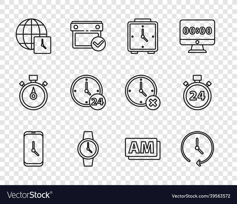 Set line alarm clock app mobile clock wrist Vector Image Set line alarm clock app mobile clock wrist Vector Image