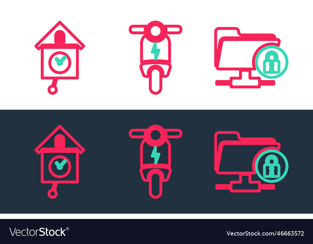 Set Line Ftp Folder And Lock Retro Wall Watch Vector Image