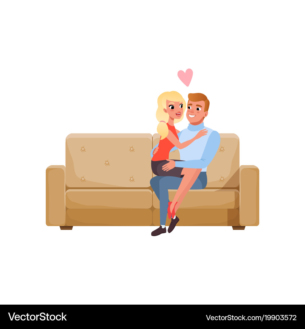 Young man sitting on sofa with girlfriend on Vector Image
